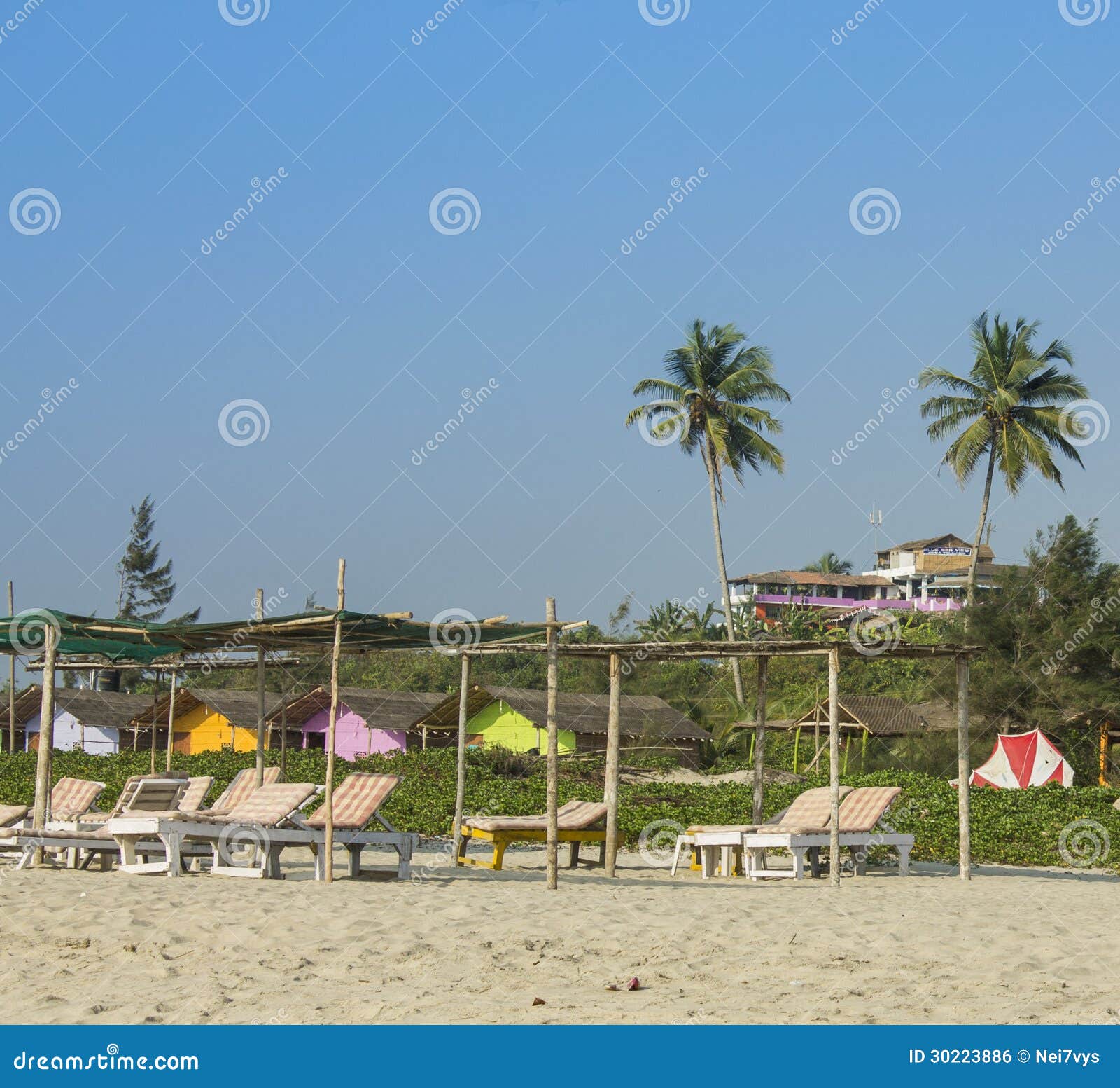 Mandrem beach in Goa stock photo. Image of sunbed, india - 30223886
