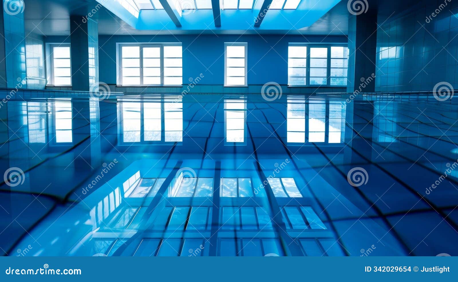 Empty Swimming Pool Reflecting Windows and Skylights Stock Photo - Image of bright, leisure ...
