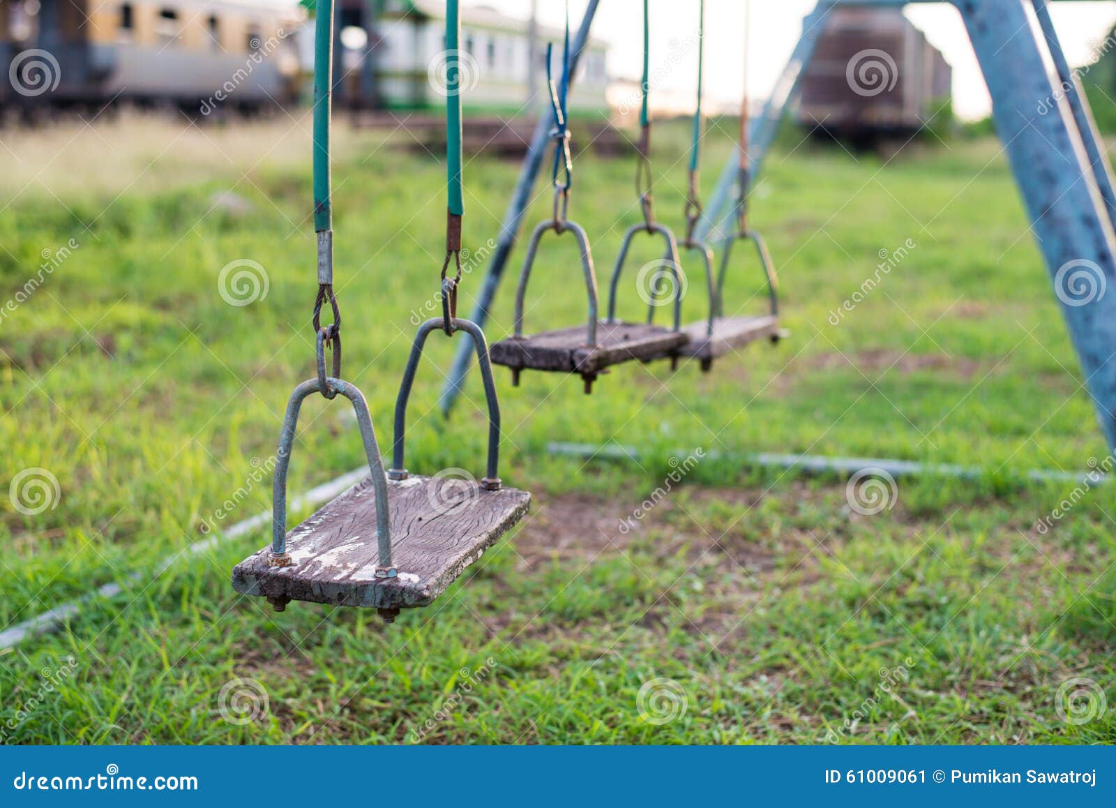 Empty Swing on Children Playground in City. Stock Image - Image of ...