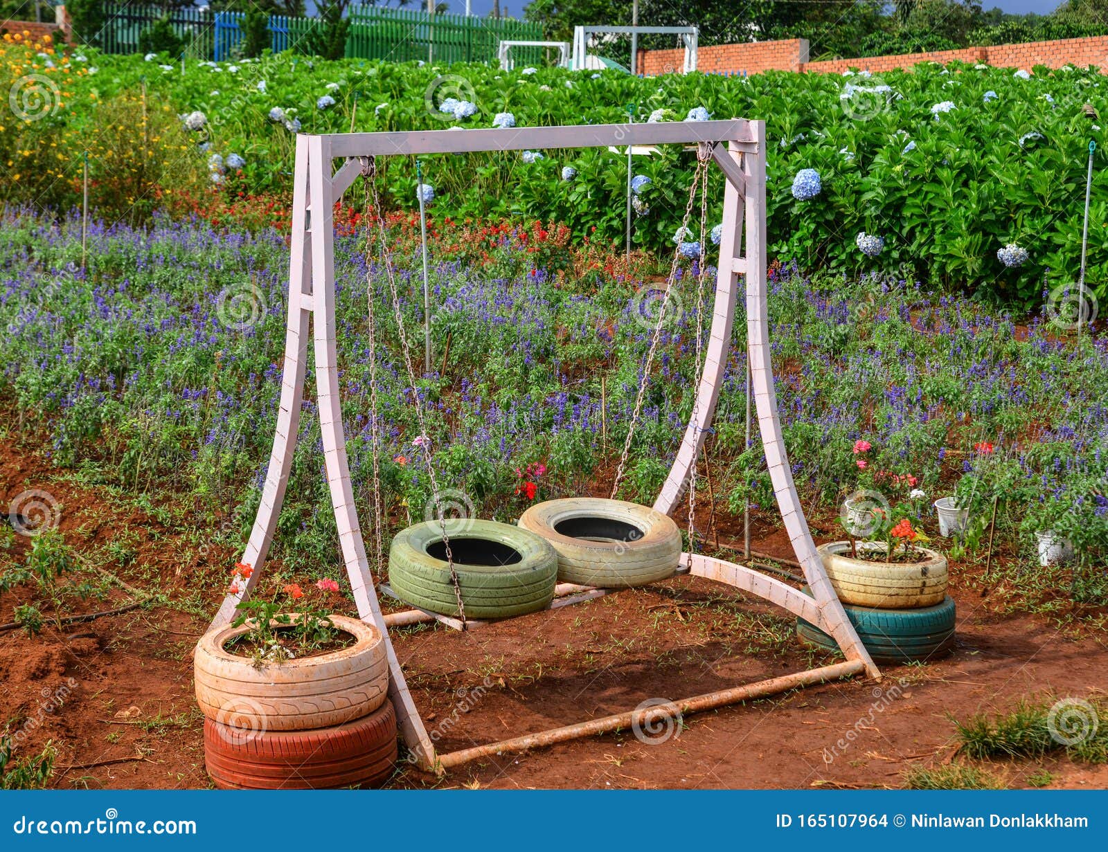 Empty Swing Set in Playground in Park Stock Photo - Image of park ...