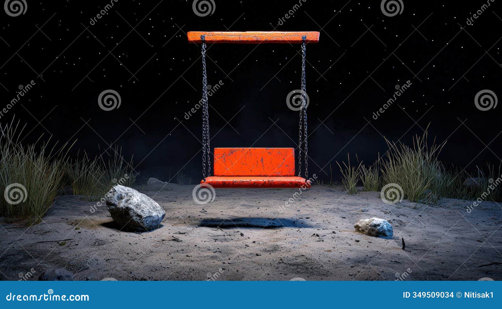 An Empty Swing Under a Starry Night Evoking Feelings of Solitude and ...