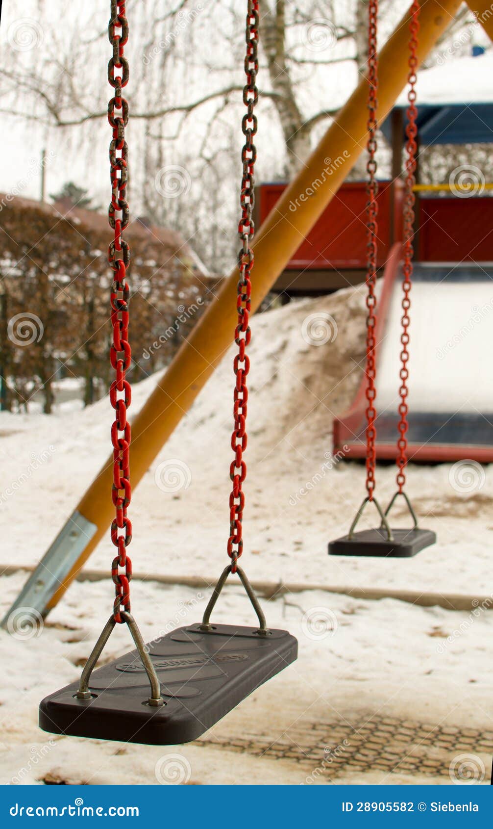 Empty swings stock photo. Image of frame, light, covered - 28905582