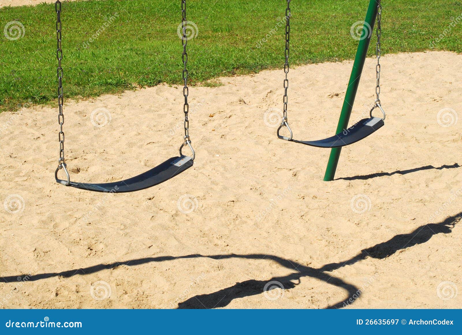 Empty Swings on Sandy Playground Stock Image - Image of child, sand ...