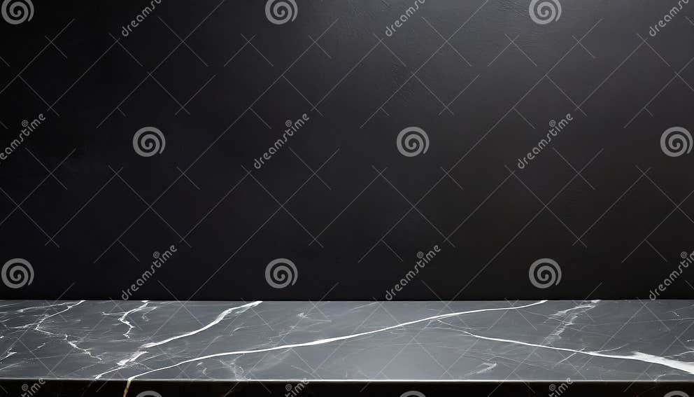 Empty Table Black Marbleon Black Wall Background. for Product Showing ...