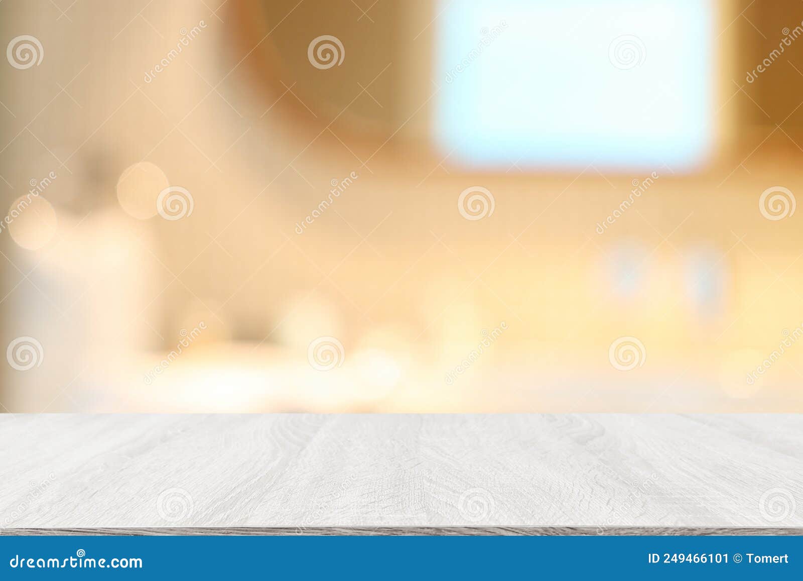 Empty Table Board and Defocused Indoor Bathroom Background. Product ...