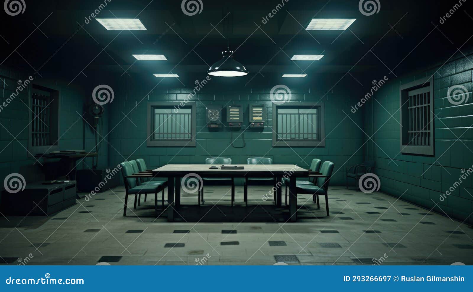 An Empty Table and Chair with in Interrogation Room, Investigation Room ...