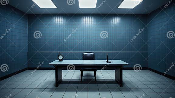 An Empty Table and Chair with in Interrogation Room, Investigation Room ...