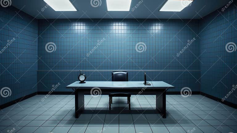 An Empty Table and Chair with in Interrogation Room, Investigation Room ...