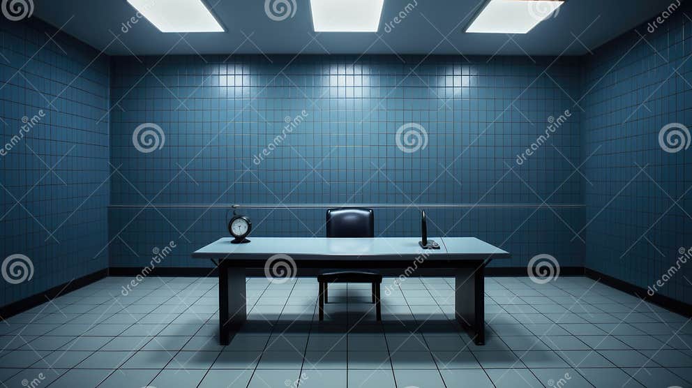 An Empty Table and Chair with in Interrogation Room, Investigation Room ...