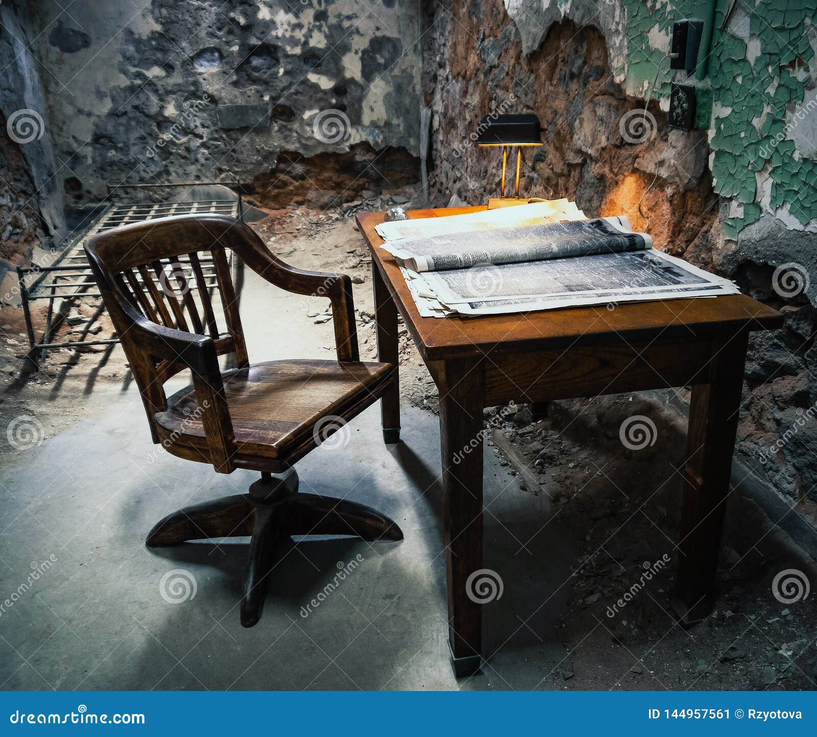 Empty Table and Chair in the Old Prison Stock Image - Image of cell ...