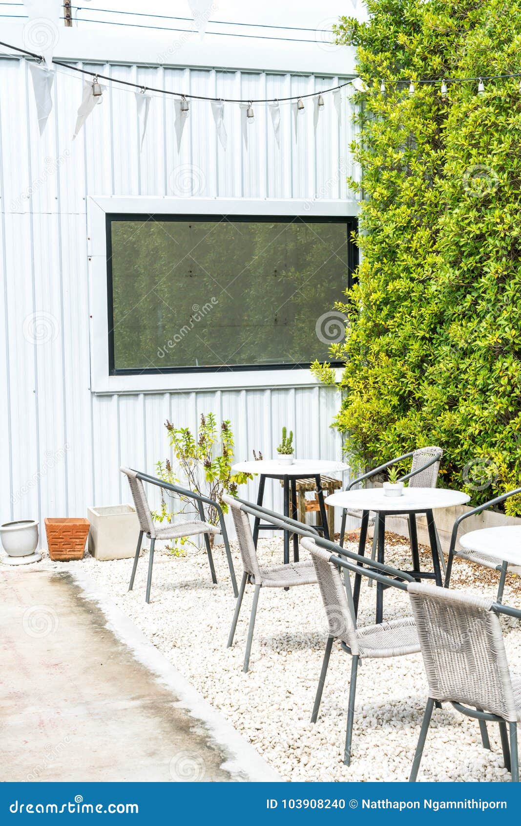 Empty table and chair stock photo. Image of wall, stone - 103908240