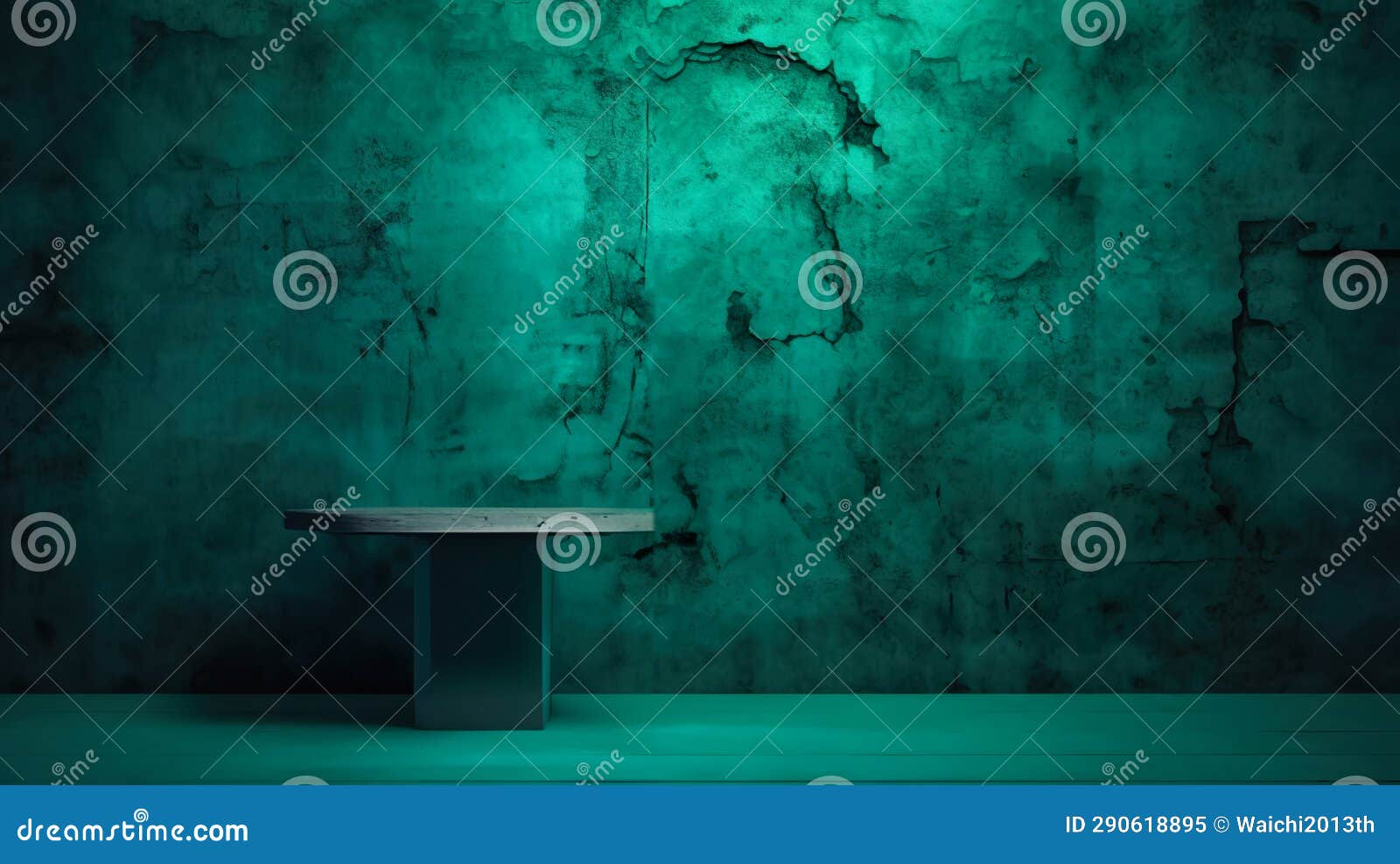 Empty Table on Dark Green Texture Wall Background. Composition with ...