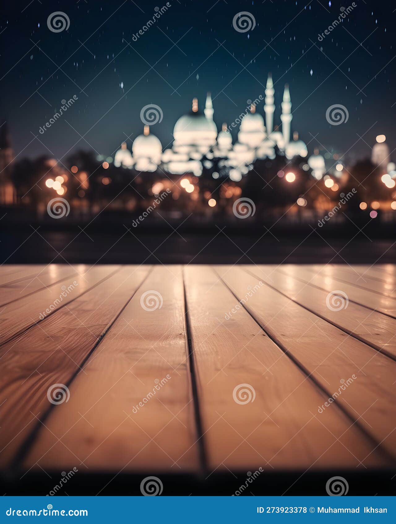 Empty Table in Front of Blurred Mosque Background. Generative AI Stock ...