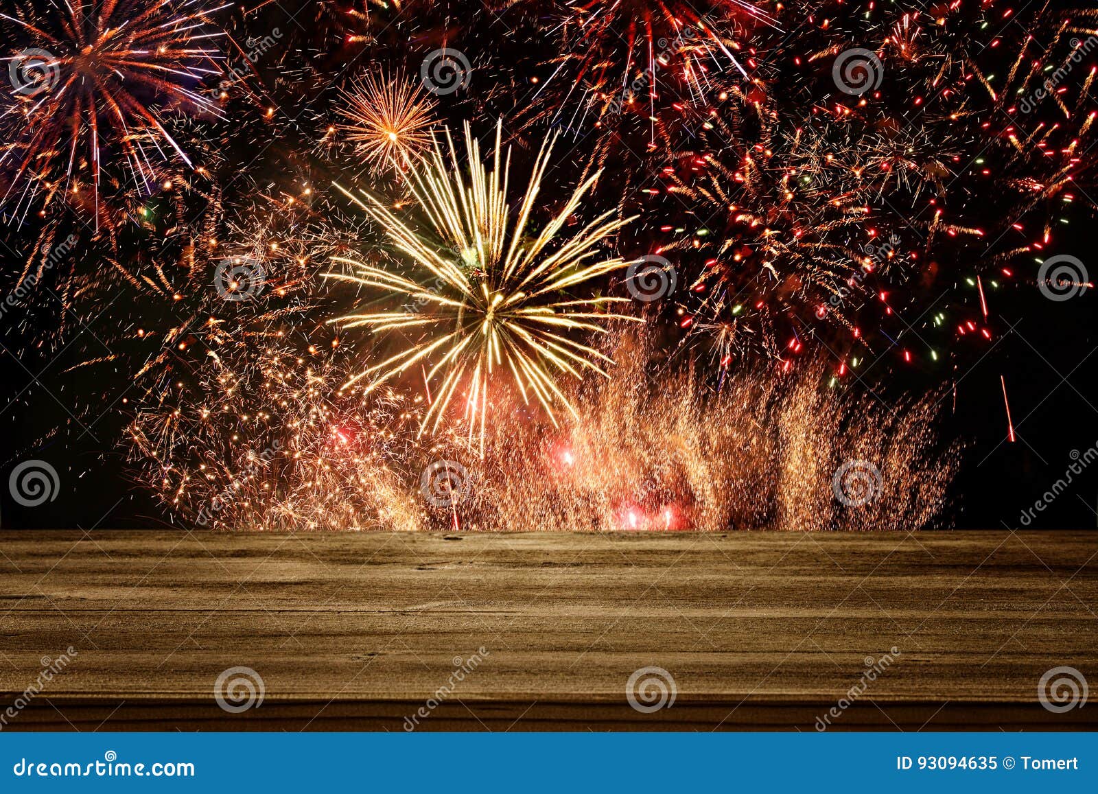 Empty Table in Front of Fireworks Background. Product Display Montage ...
