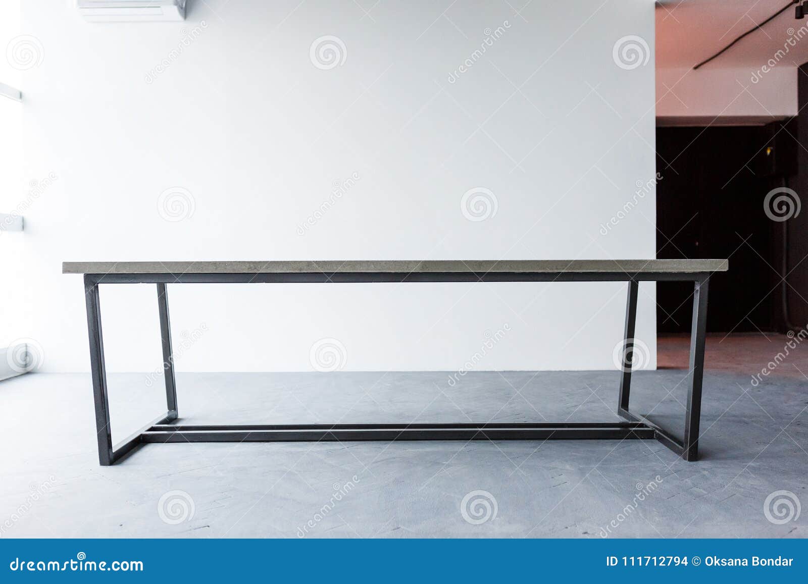 Empty Table Front View in Office Interior on White Wall Background ...