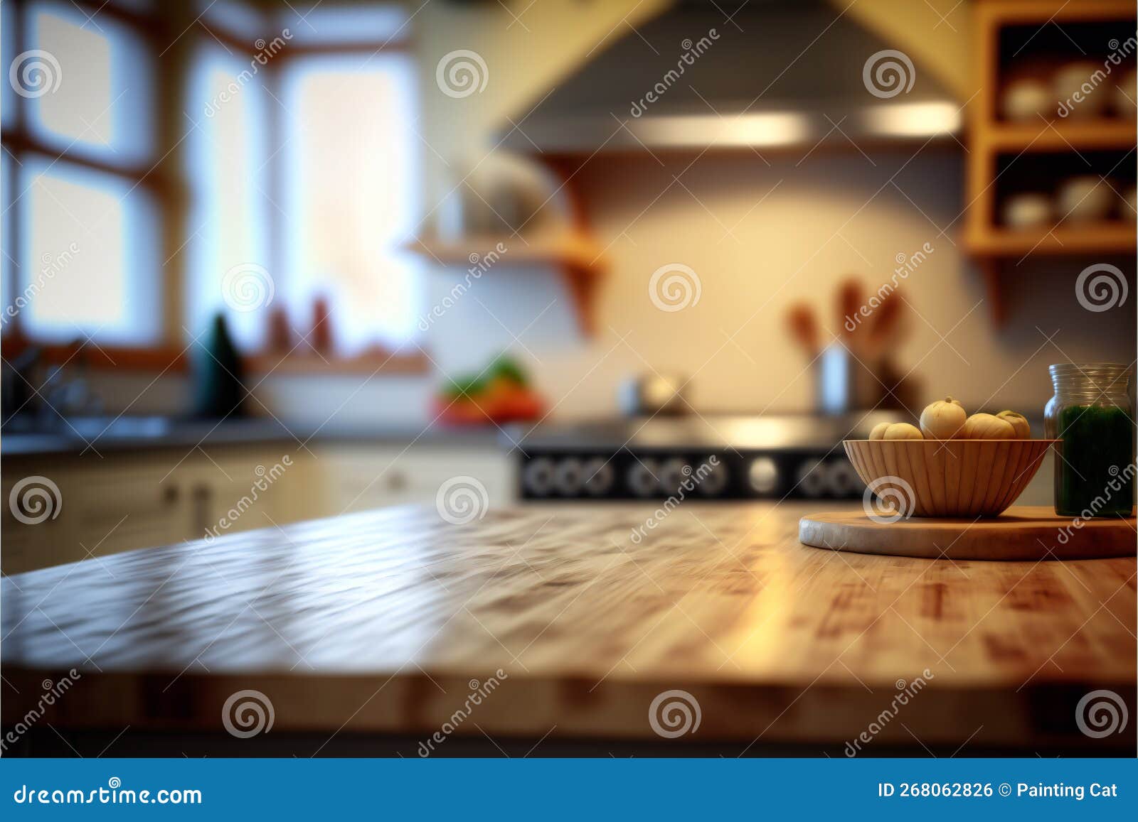 Empty Table in the Kitchen Room, Creative Digital Illustration Painting ...