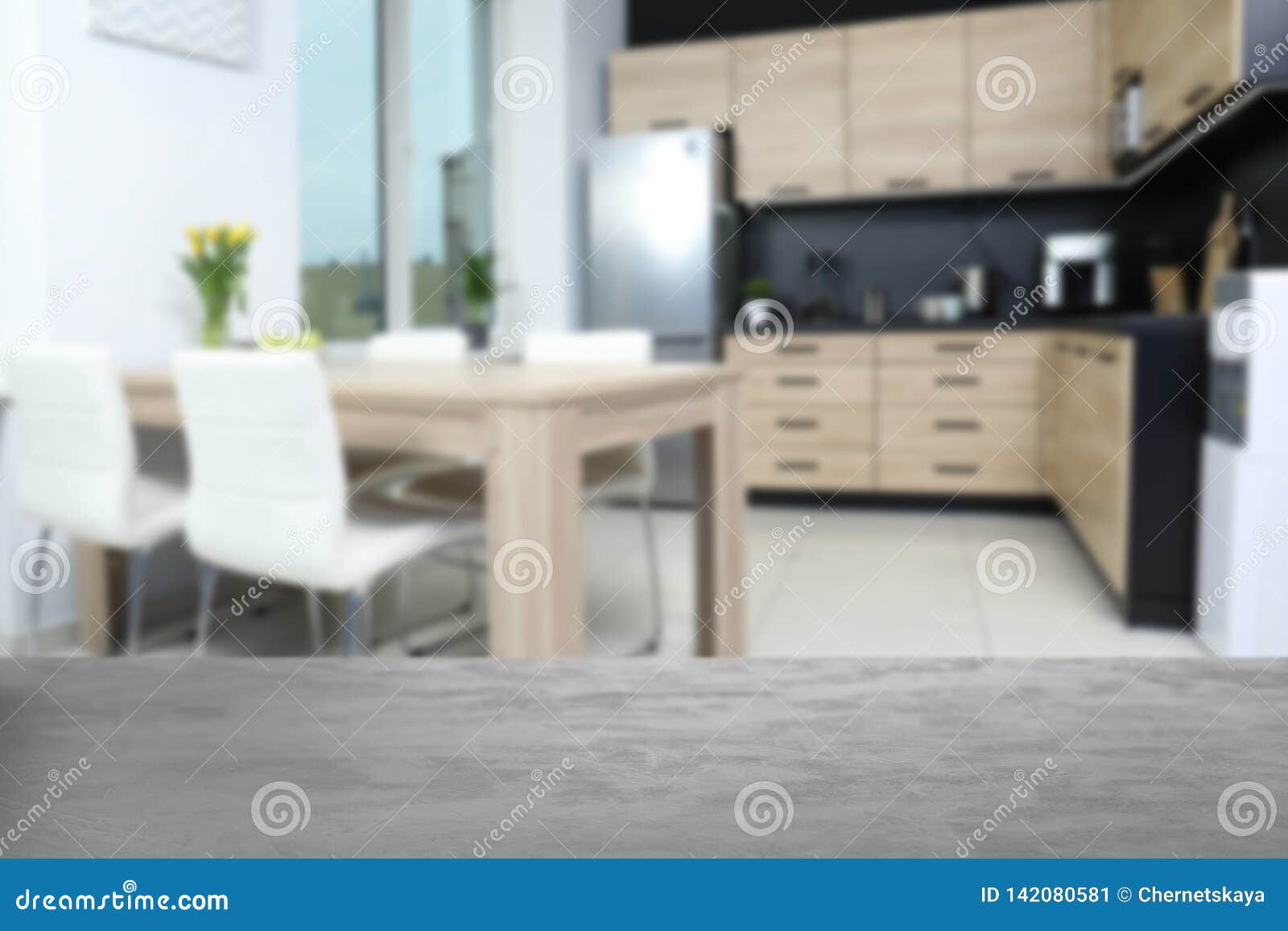 Empty Table in Modern Kitchen Stock Image - Image of layout, board ...