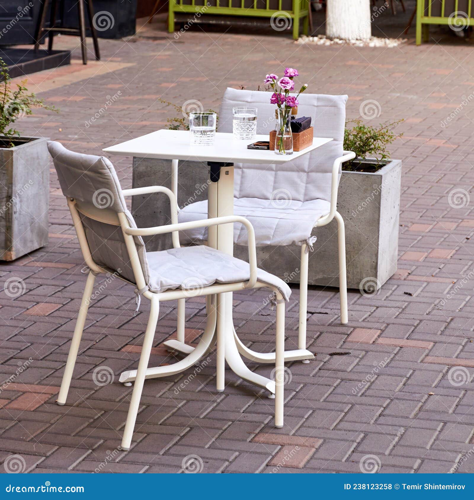 An Empty Table of an Outdoor Cafe Stock Photo - Image of comfortable ...