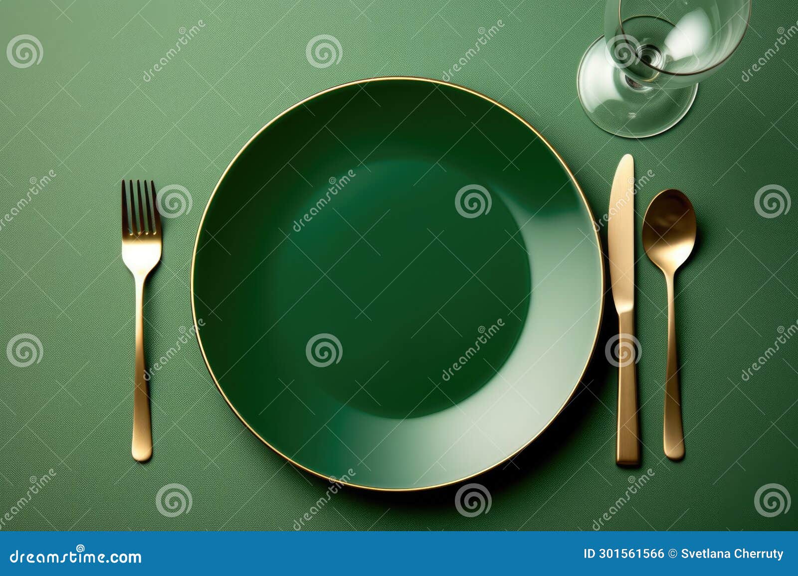 Empty Table Plate Setting on Green Background. Stock Photo - Image of ...