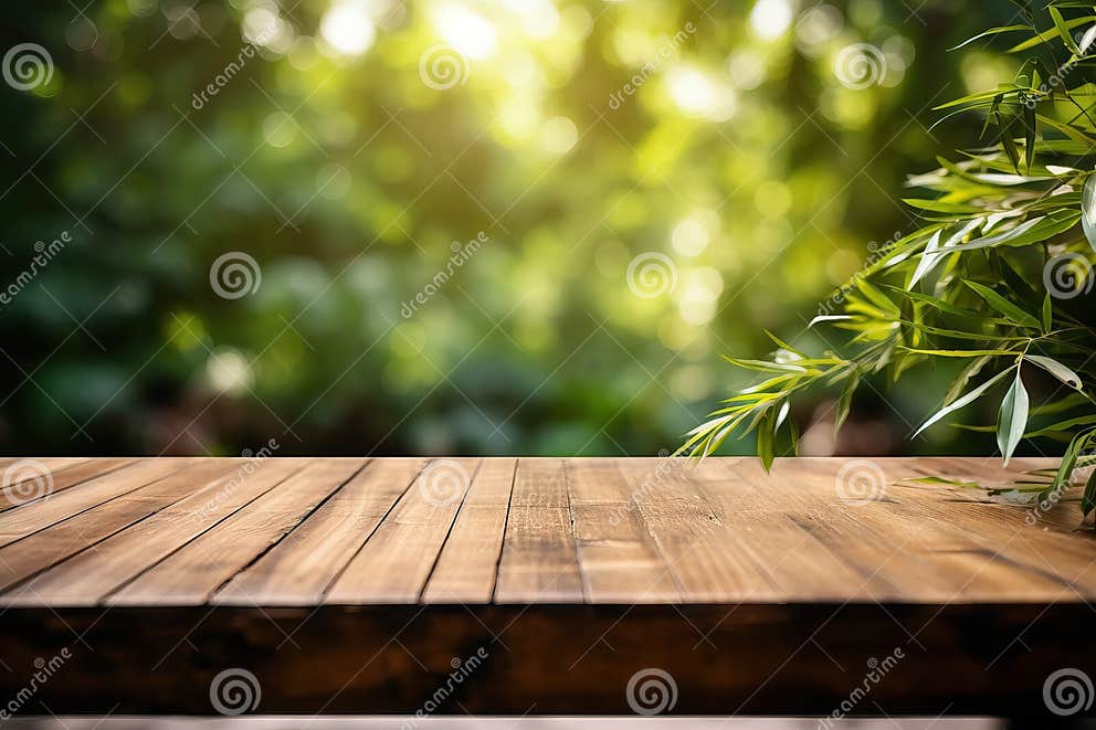 Empty Table Surface Close-up, No Objects on the Table, Blurred Bamboo ...