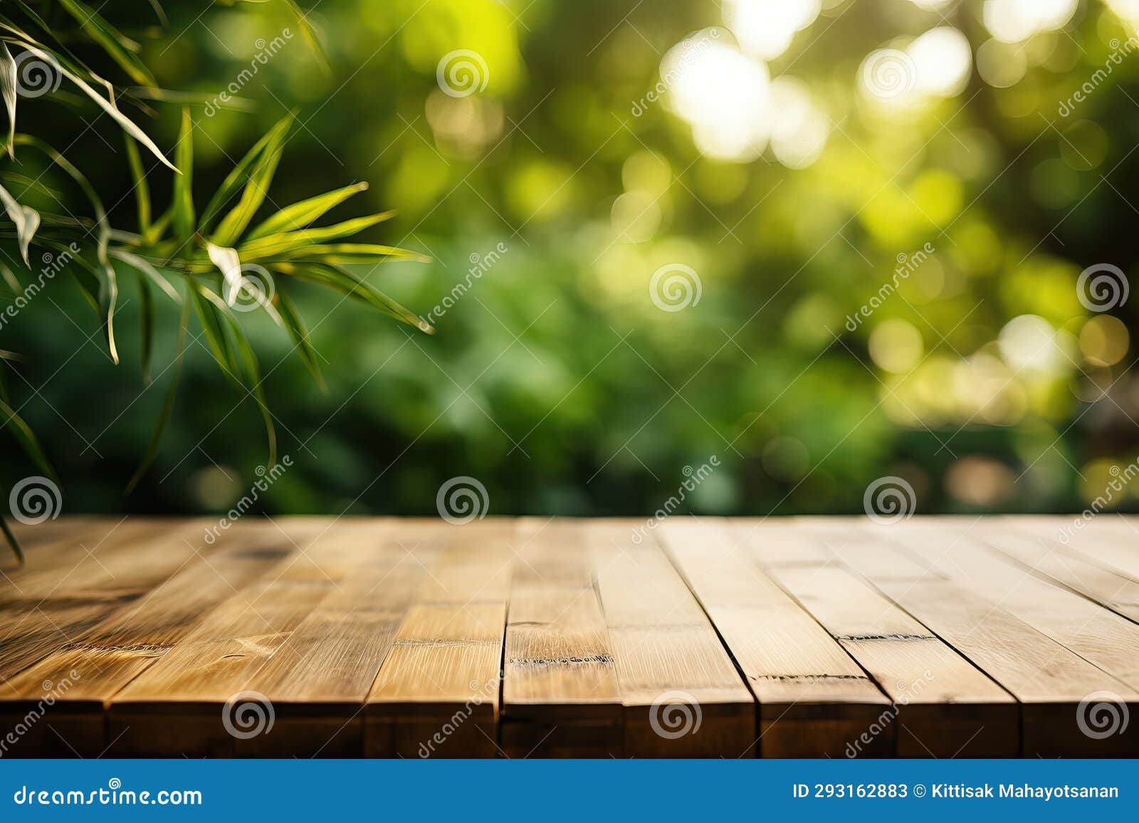 Empty Table Surface Close-up, No Objects on the Table, Blurred Bamboo ...
