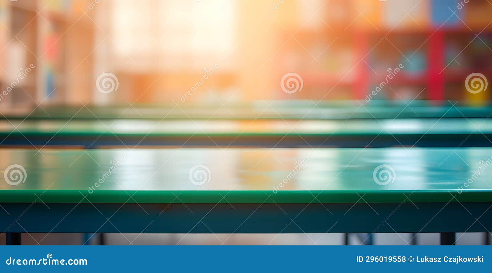 Empty School Table in Empty Classroom Early Morning Light Blurred ...