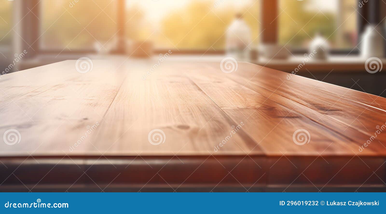 Empty Kitchen Table Mock-up in Early Morning with a Light Blurred ...