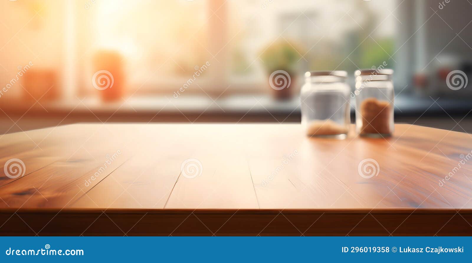 Empty Kitchen Table Mock-up in Early Morning with a Light Blurred ...