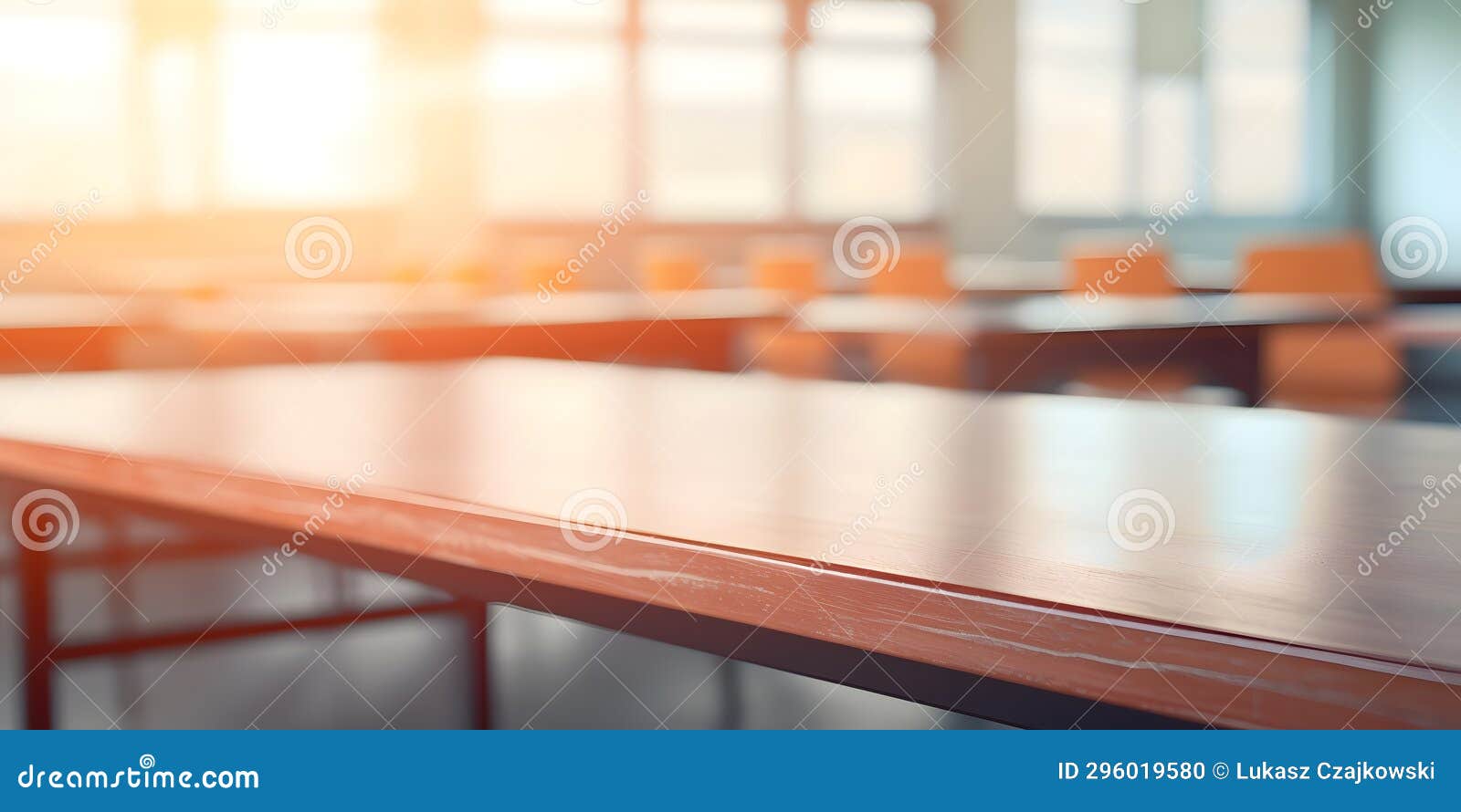 Empty School Table in Empty Classroom Early Morning Light Blurred ...
