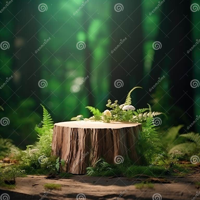 Empty Table Top Made from an Old Tree Stump with Green Forest ...