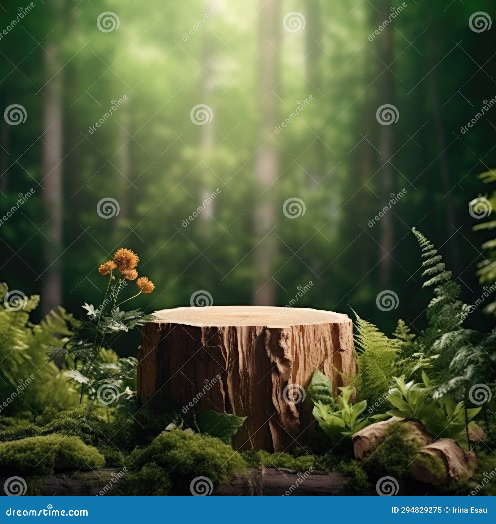 Empty Table Top Made from an Old Tree Stump with Green Forest ...