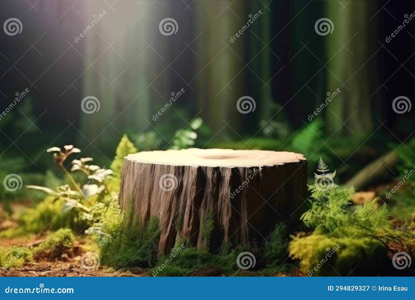 Empty Table Top Made from an Old Tree Stump with Green Forest ...
