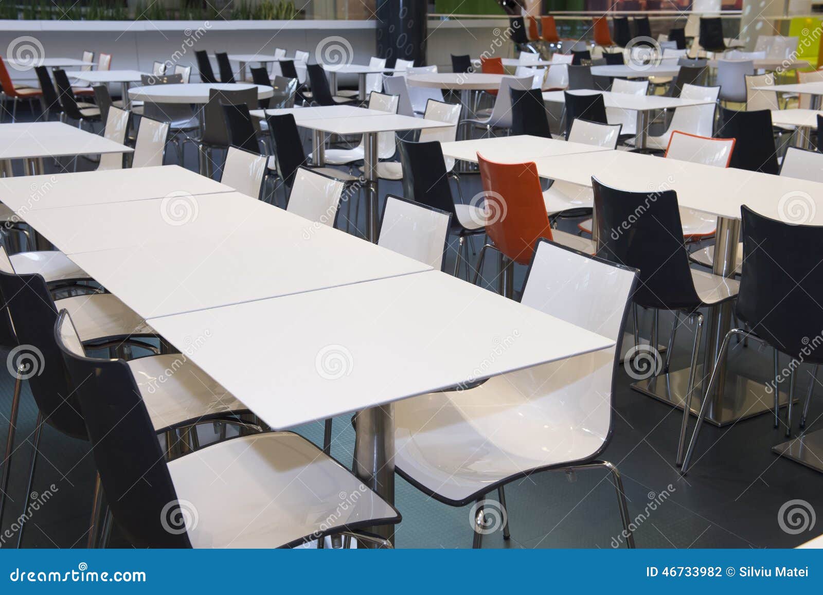 Empty Tables and Chairs in the Fast Food Areea Stock Photo - Image of ...