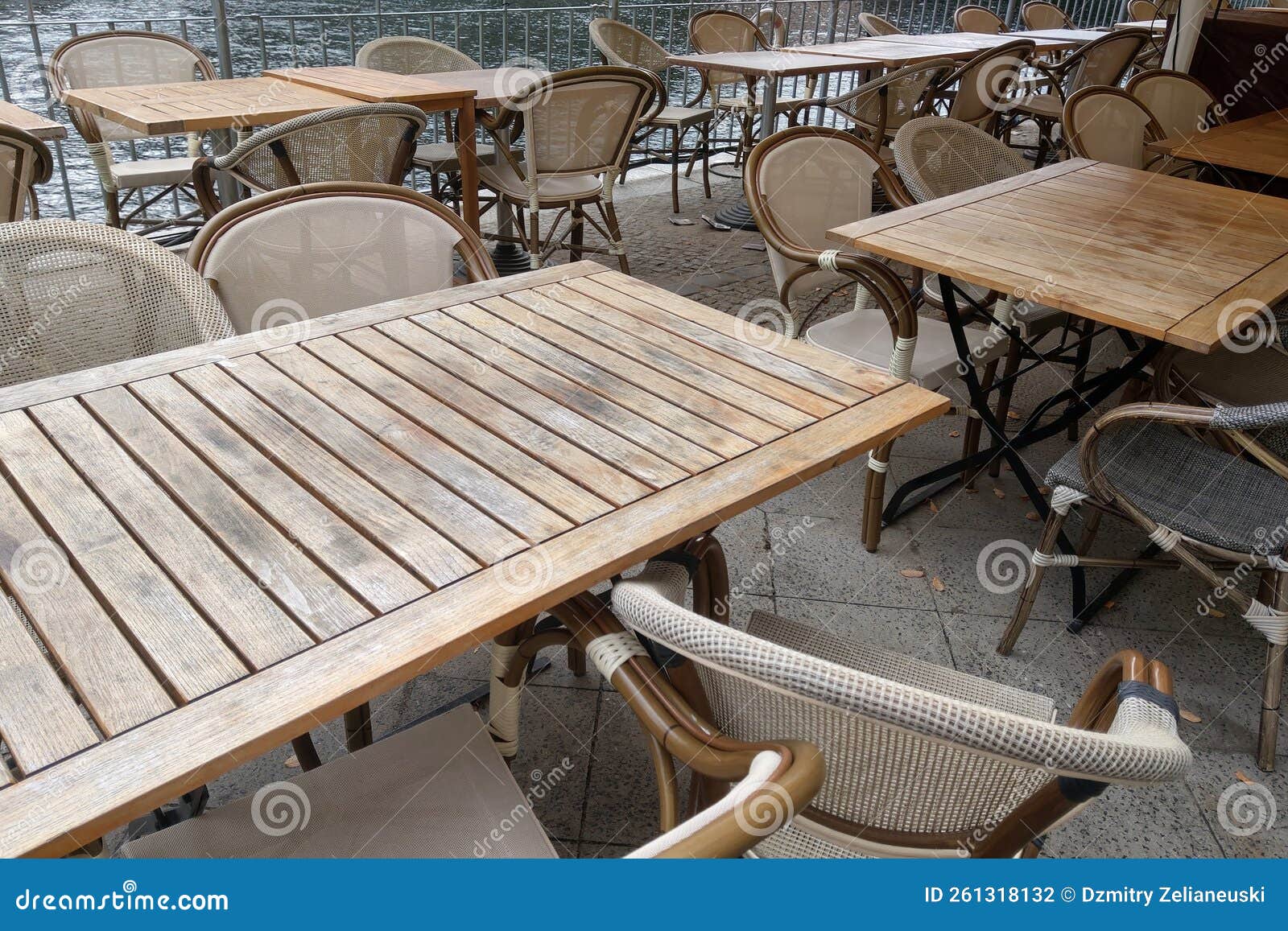 Empty Tables and Chairs on the Restaurant S Terrace. Lack of Visitors ...