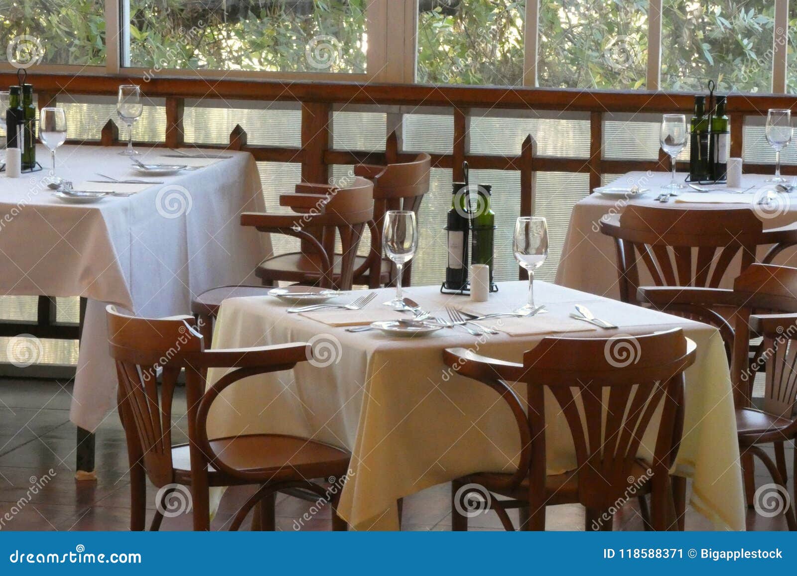 Elegant Restaurant stock image. Image of tables, tablecloth - 118588371