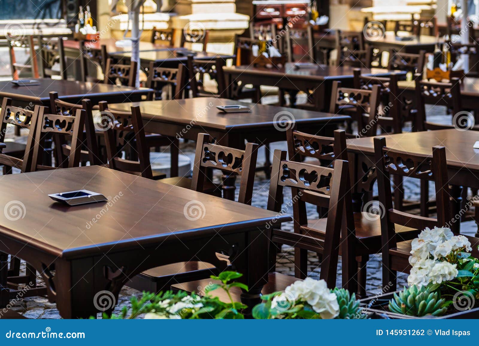 Empty Tables Restaurant Tables in European Old Town Stock Photo - Image ...