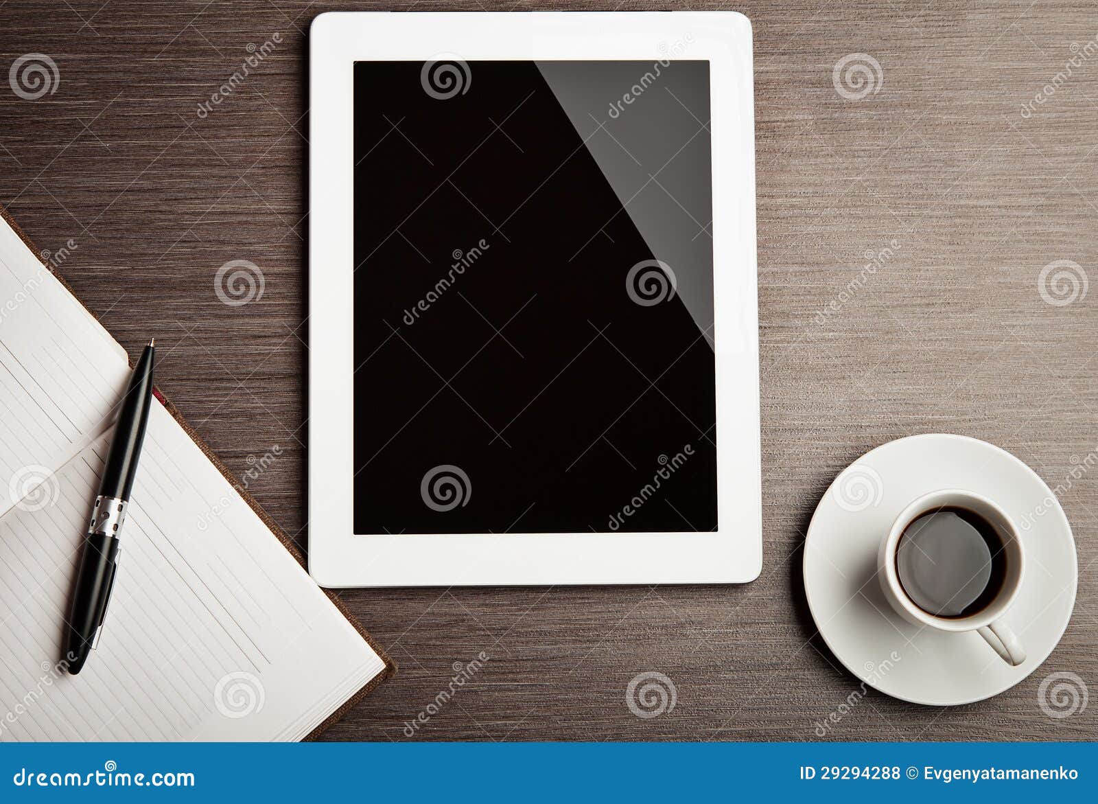 Empty Tablet and a Coffee on the Desk Stock Photo - Image of black ...