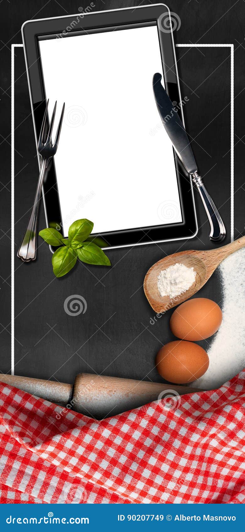 Empty Tablet Computer in the Kitchen Stock Image - Image of flour ...