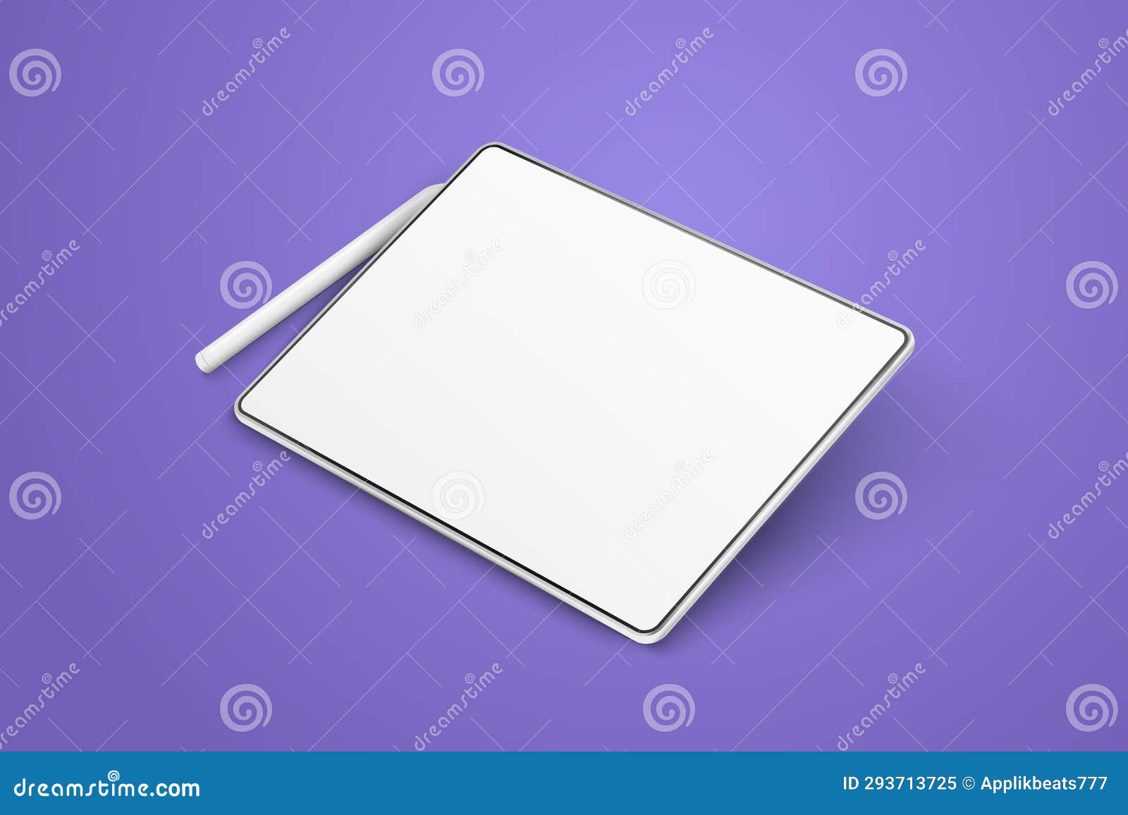 Empty Tablet and Pen on a Violet Background. Device in Perspective View ...