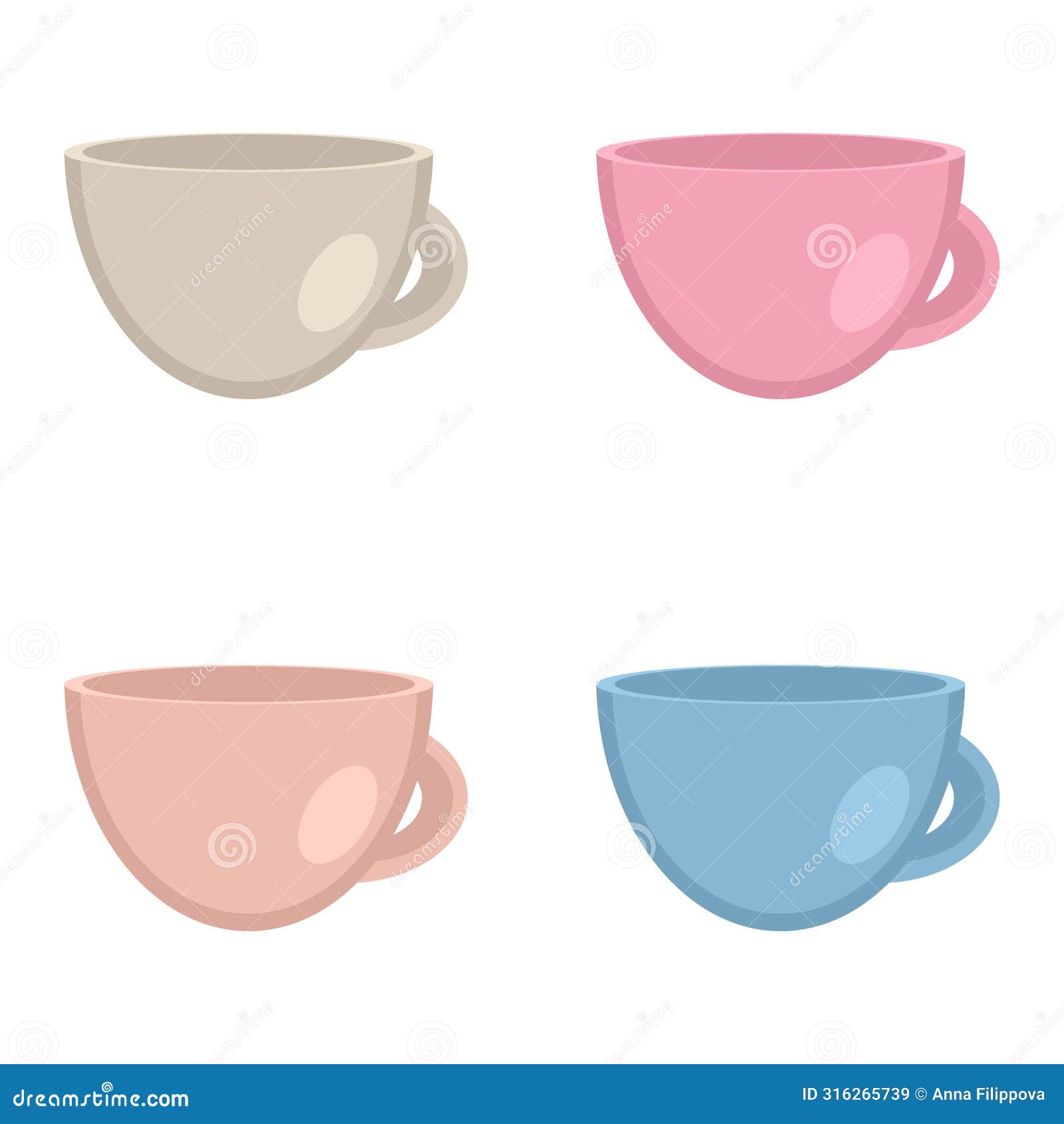 Empty Tea Cups Collection. Hand Drawn Vector Dishware Set Stock Vector ...