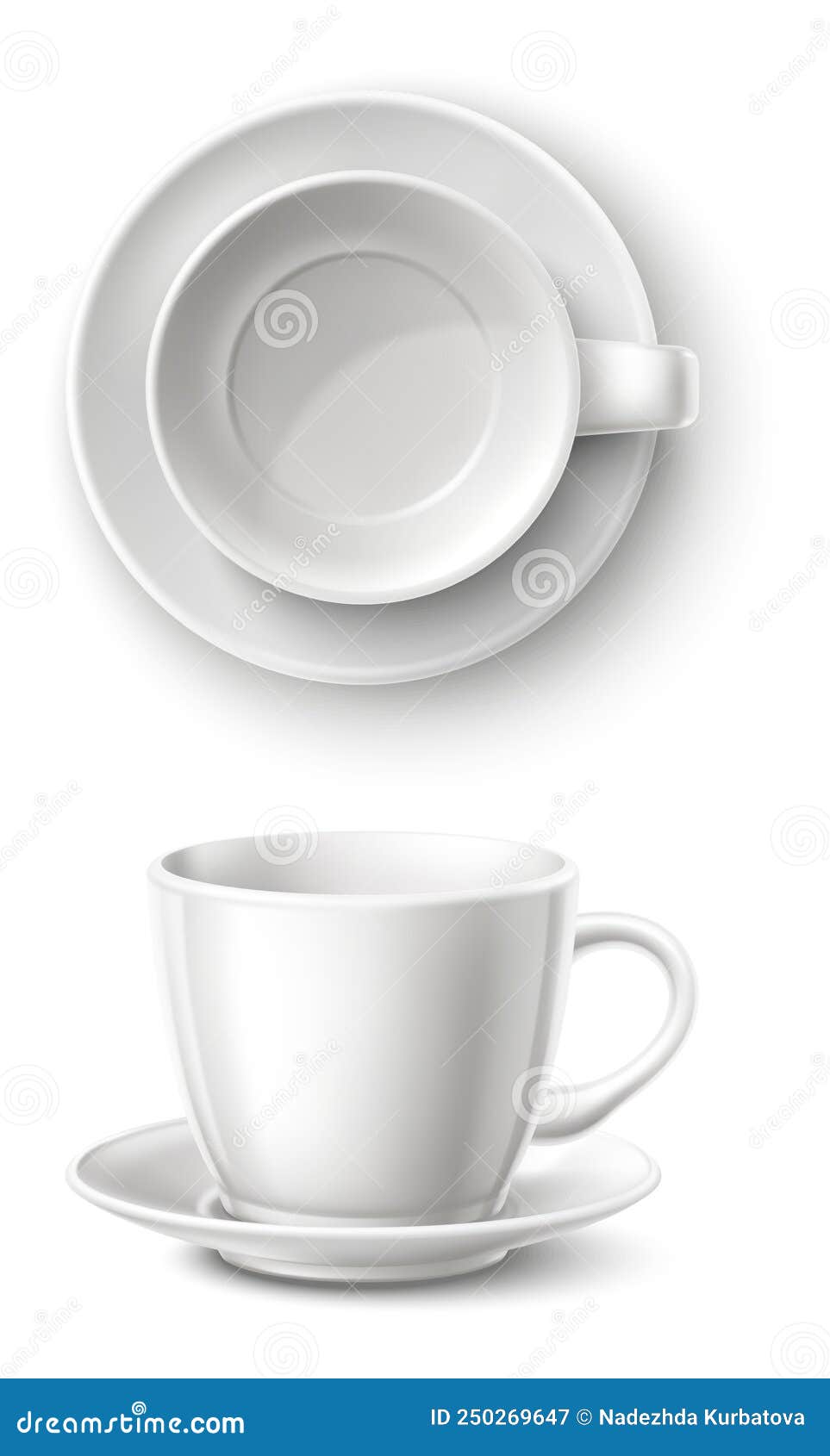 Empty Teacup. White Ceramic Coffee Cup Top and Side View Stock Vector ...
