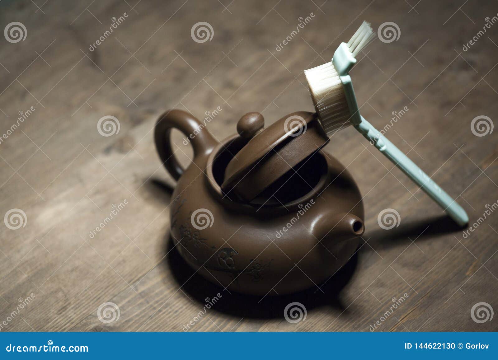 Empty Teapot Brush Wooden Sharp Table Nobody Stock Photo - Image of ...