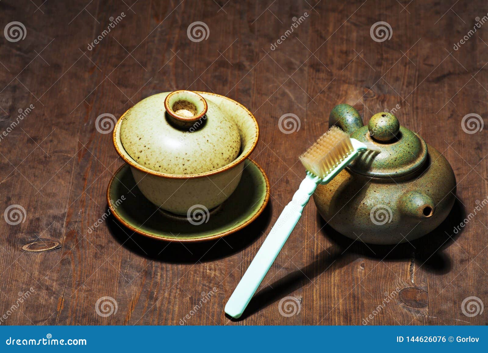 Empty Teapot Brush Wooden Sharp Table Nobody Stock Photo - Image of ...