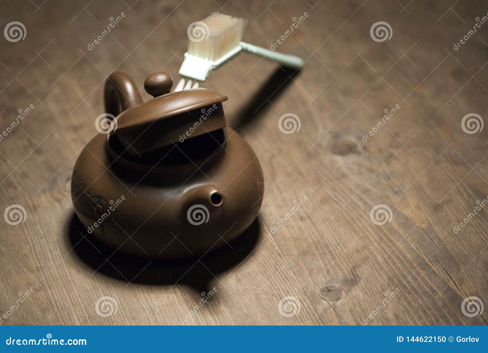 Empty Teapot Brush Wooden Sharp Table Nobody Stock Photo - Image of ...