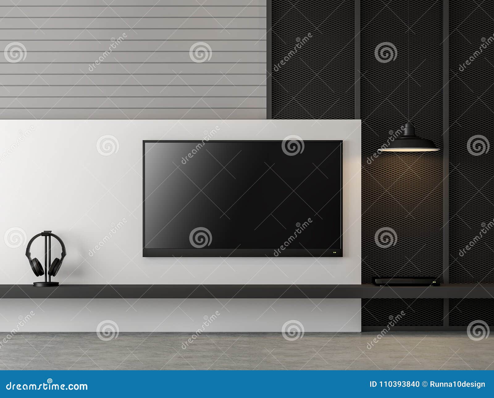 Empty Television Screen on Modern Wall 3d Rendering Image. Stock ...