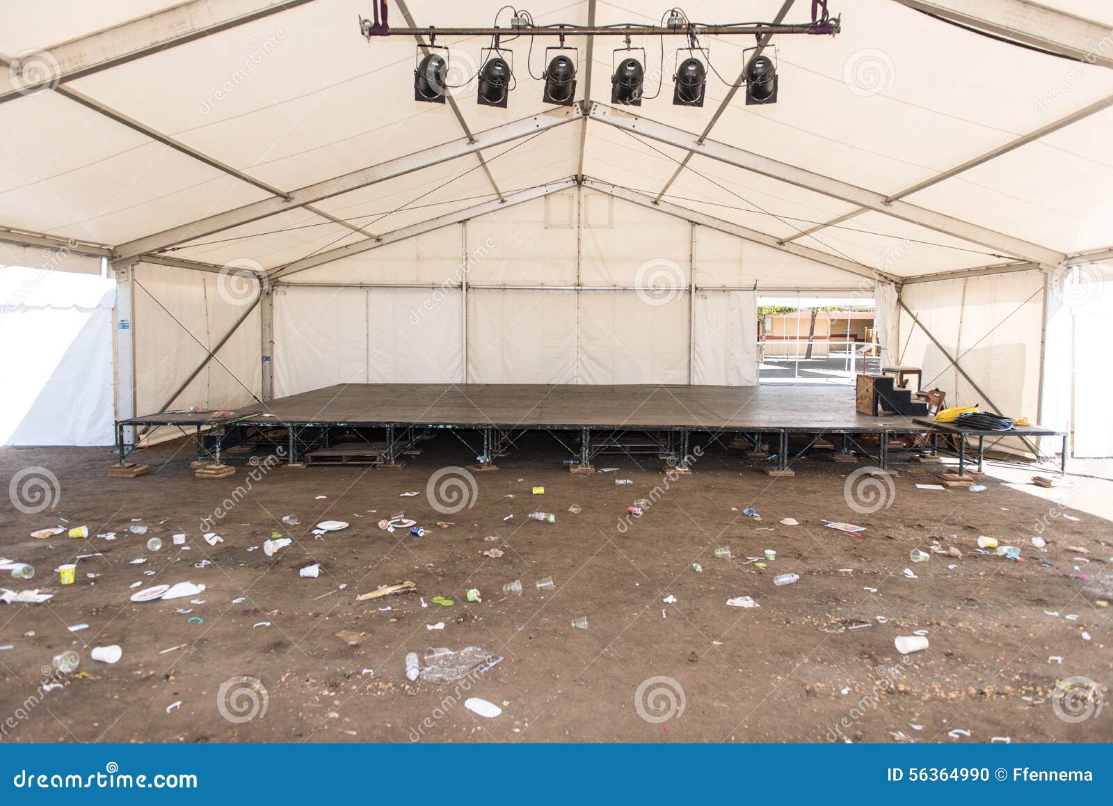 Empty Tent with Stage after a Party Stock Photo - Image of garbage ...