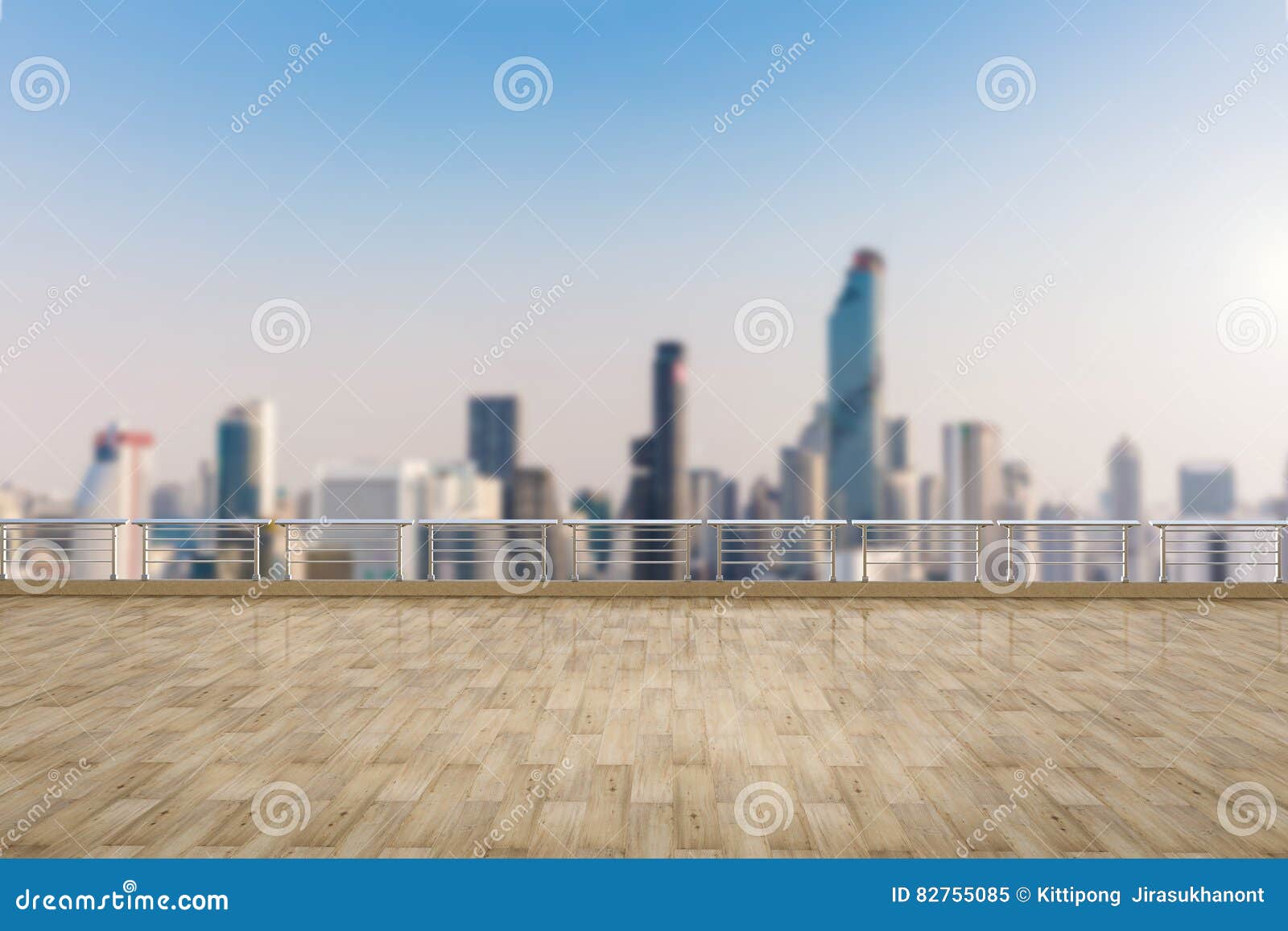 Empty Terrace on Cityscape Background Stock Image - Image of deck ...