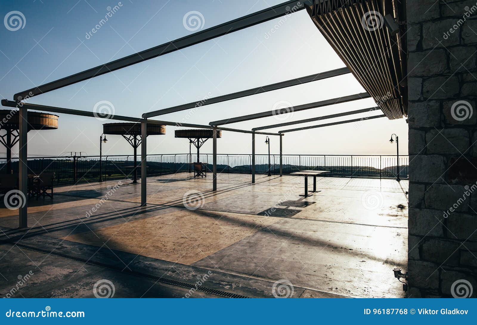 Empty terrace at sunset stock photo. Image of design - 96187768