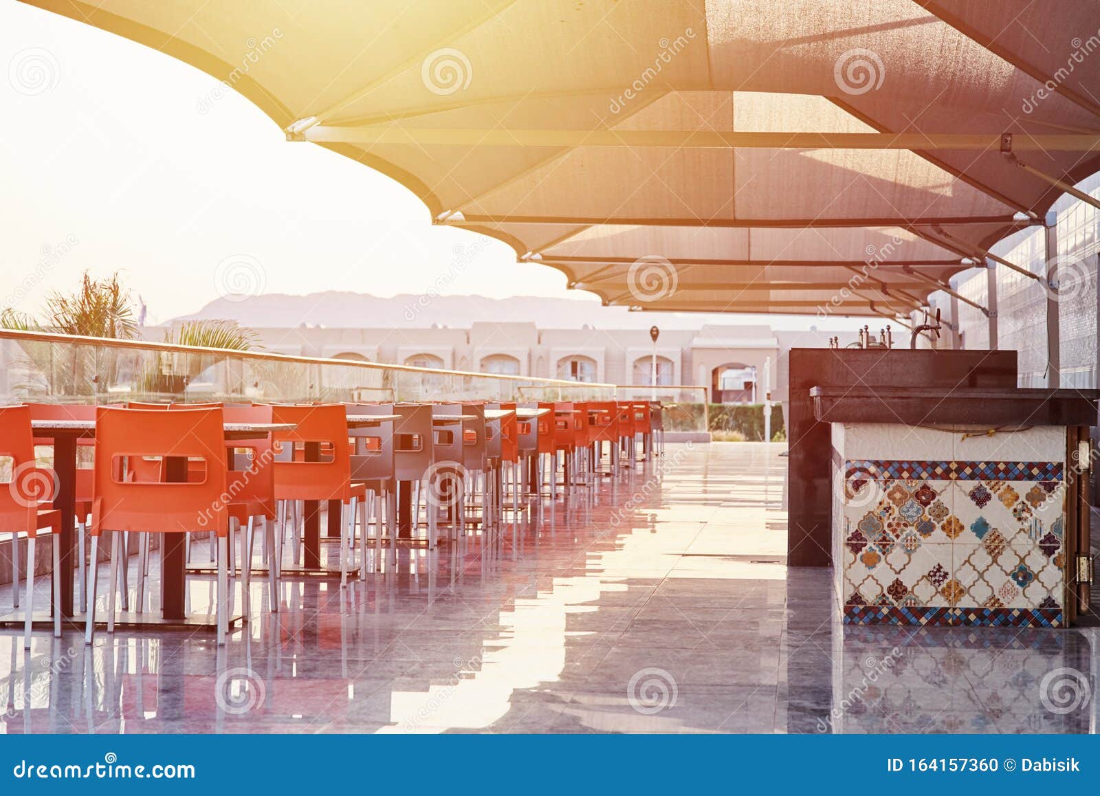 Empty Terrace with a Table and Chairs Outdoor Stock Photo - Image of ...
