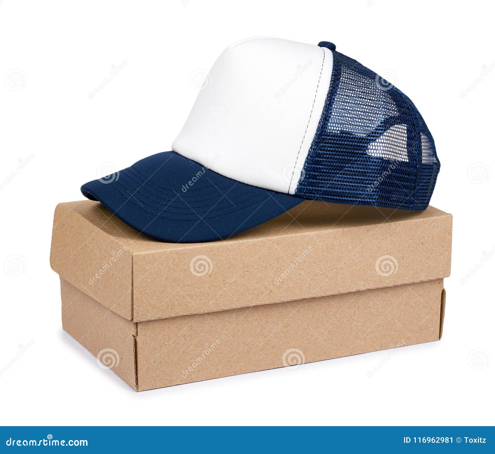 Empty Textile Cap with Box Isolated on White Background Stock Image ...